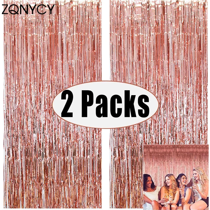 2Pack Party Backdrop Metallic Foil Fringe Tinsel Curtain Adult Kids ...