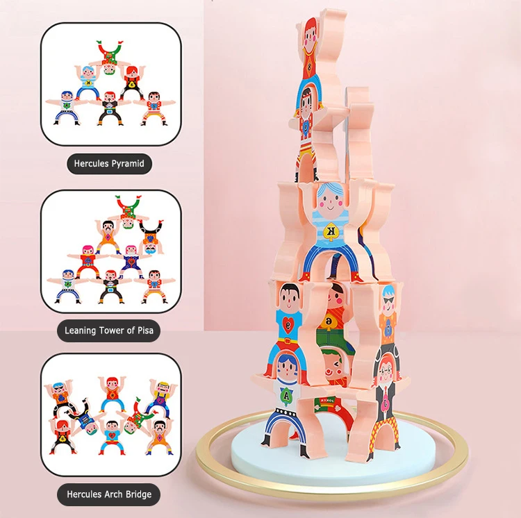 16pcs Wooden Building Blocks Stacking Game High Blocks Balancing Block ...