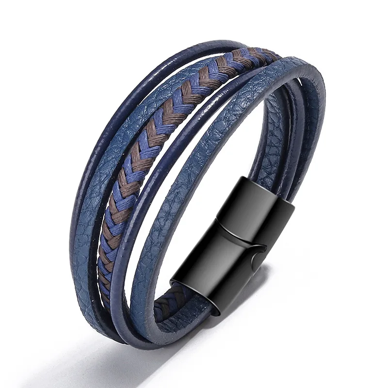 Zoshi trançado pulseiras de couro de cor azul para homens braçadeira ...