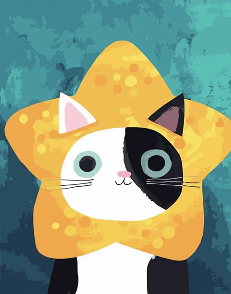 Cat with pentagram animals diy picture Paintings by numbers with oil ...