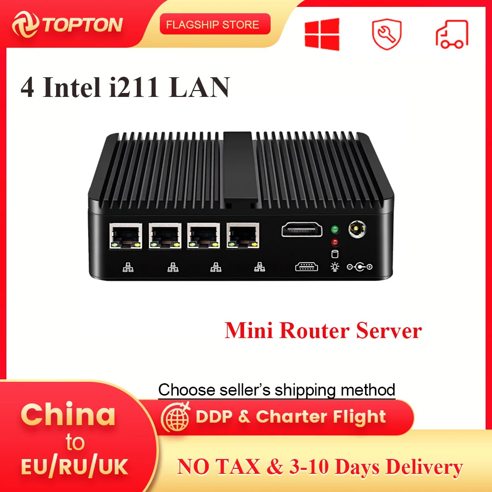 Topton Fanless Mini PC 4 Intel i211 LAN 6*USB RS232 HDMI Firewall ...