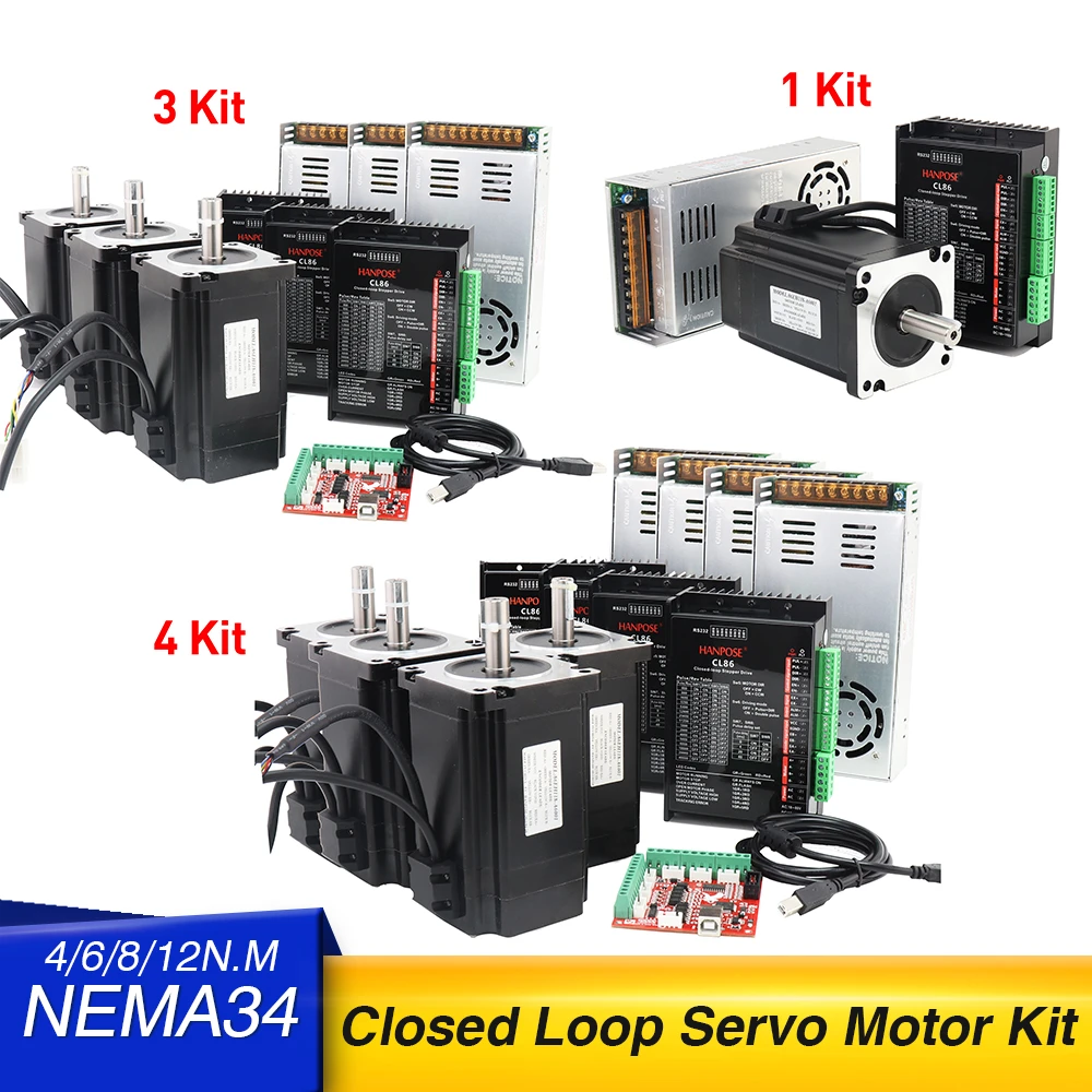 3 Axis Cnc Kit Nema 34 Closed Loop Servo Stepper Motor 12n 8n 4n + Driver Cl86 48v Power Supply+ ...