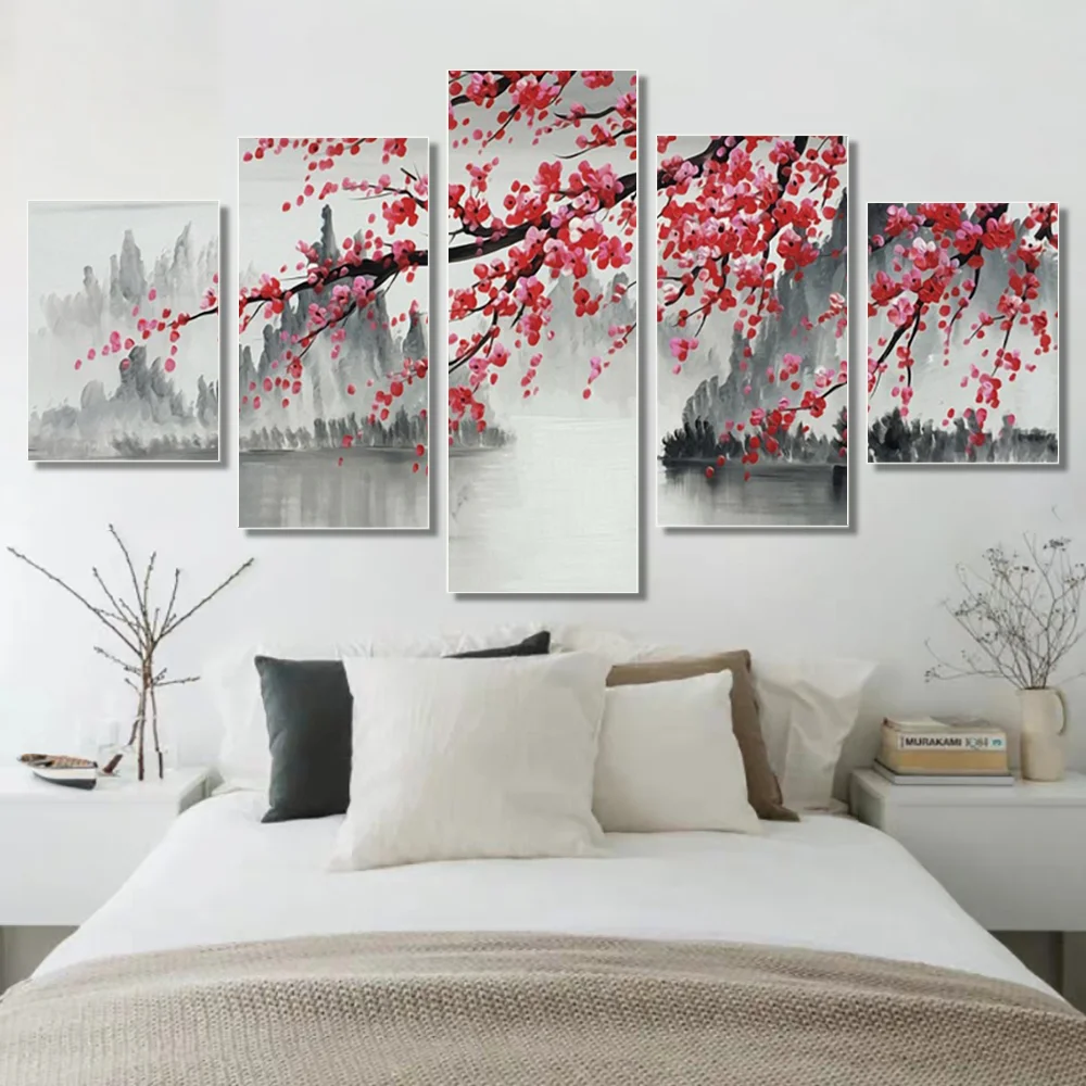 Plum Tree Canvas Painting 5 Piece Chinese Style Home Decor Posters And ...