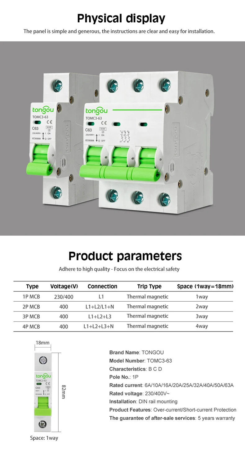 1P 2P 3P 4P 6A 10A 16A 20A 25A 32A 40A 50 63A кривая C MCB 110V 220V 4 ...