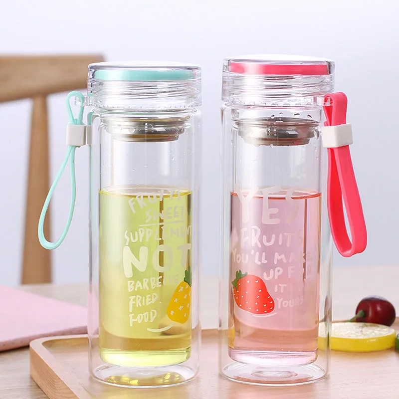 Fruits Pattern Glass Water Bottle Double Walled Glass Cup Hot ...