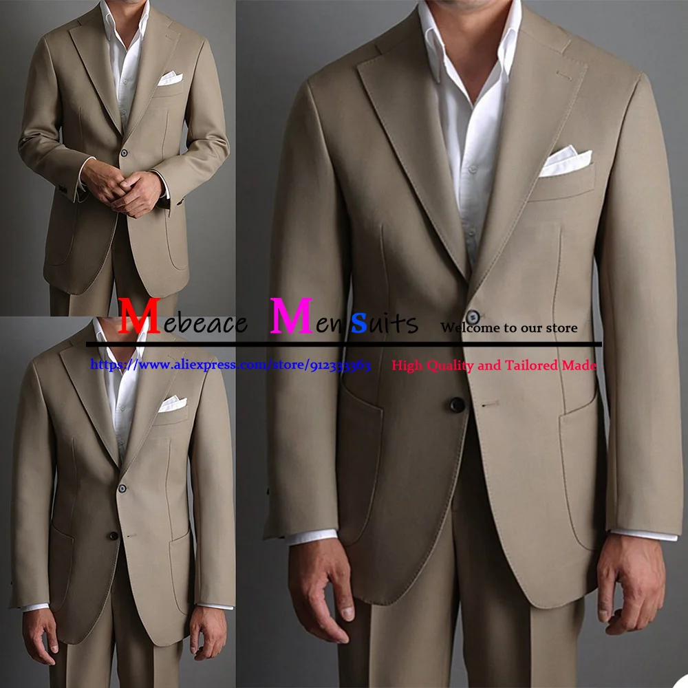 Classic-Khaki-Mens-Suits-Formal-Business-Custom-Made-Blazer-Vintage ...