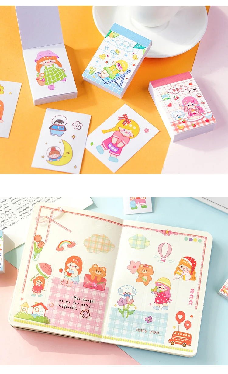 50 sheets Cute cartoon sweet girl Decorative Stickers Scrapbooking ...