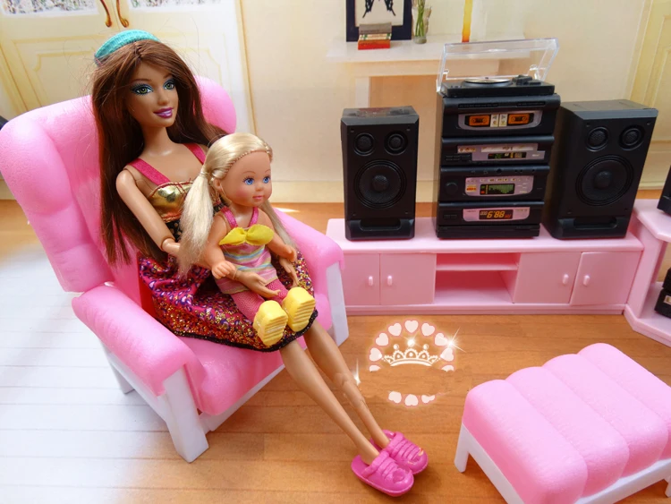Original For Barbie Tv Play Set Furniture Living Room 1/6 Bjd Mini Doll ...