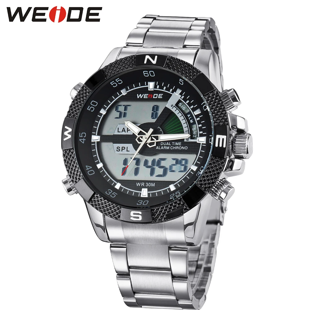Weide Analog Famous Brand Watch Men Stainless Steel Analog Digital Lcd ...