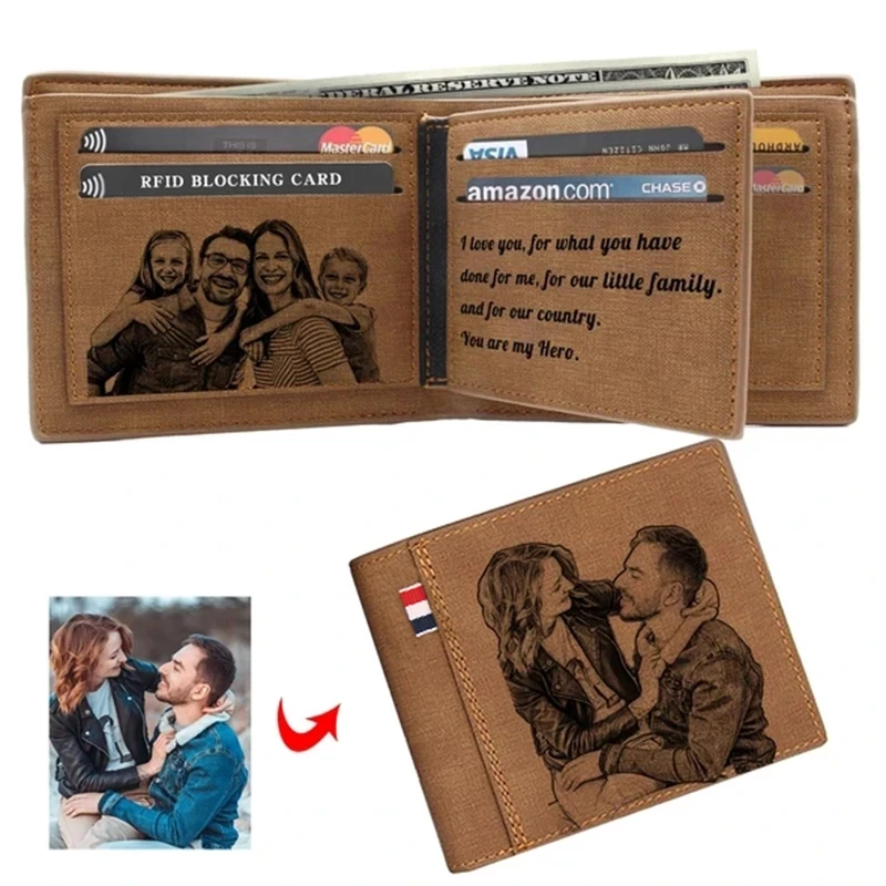 Picture Engraving Wallet PU Leather Wallet Bifold Custom Photo Engraved ...