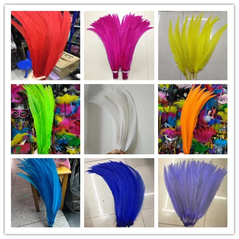 50 pcs colored silver chicken tail feather length 40-65 CM /16-26 inch ...