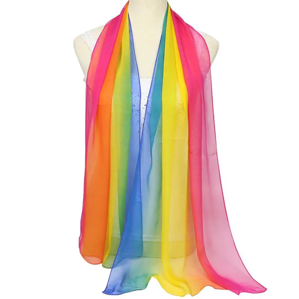 1 Pc 레이디 스카프 여성 그라디언트 레인보우 컬러 롱 랩 여성 숄 스카프 풀라 우드 Hijab 스카프 탑 세일여성용 스카프