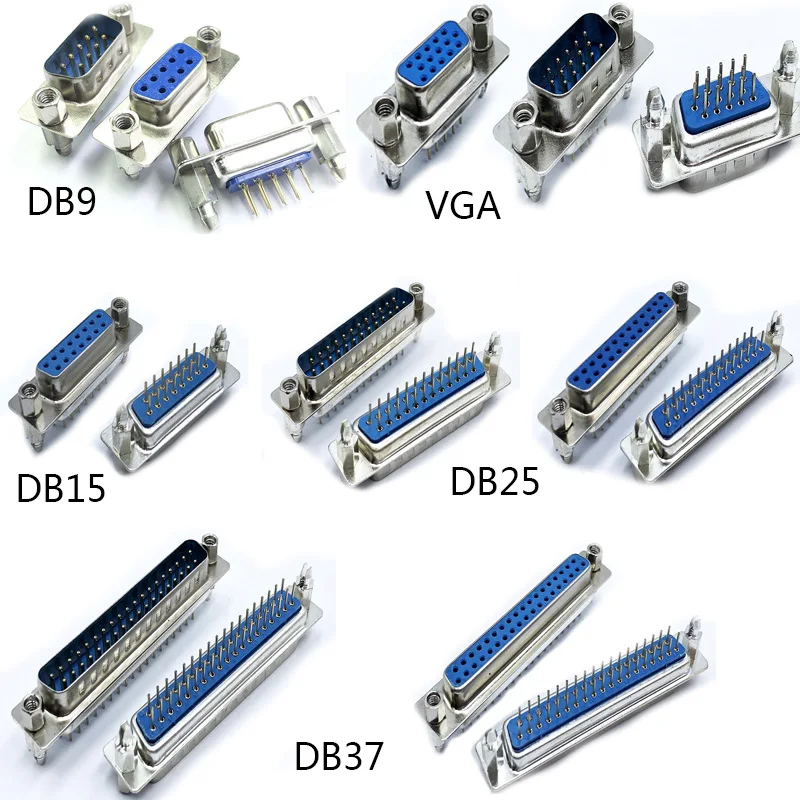 Clavija recta azul macho/hembra DB9 DB15 DB25 DB37 VGA d sub PCB montaje RS232, Conector de ...