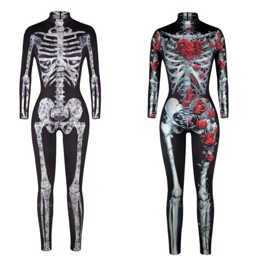 Ghost Zombie Scary Skeleton Skull Bodysuit Cosplay Costume For Adult ...