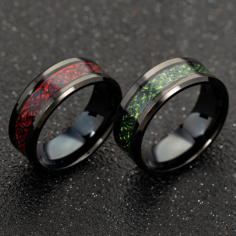 Stainless-Steel-Dragon-Ring-Red-Green-Carbon-Fiber-Black-Dragon-Inlay ...