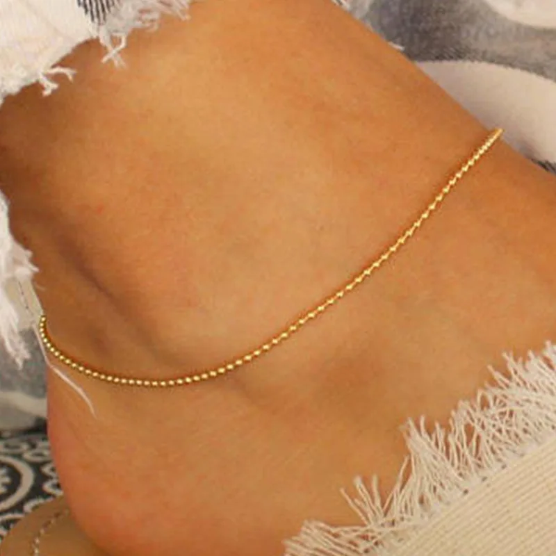 Delicate Gold Color Small Bead Ankle Chain for Women Summer Sexy Girls ...