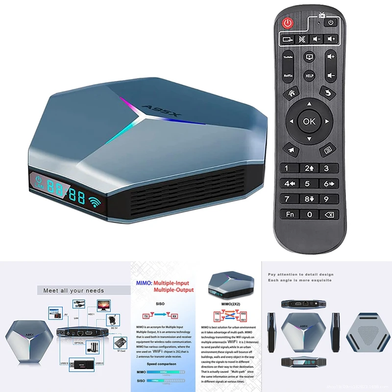 Android 10.0 TV Box 8K Video Output WiFi 5Ghz with RGB Light Display ...