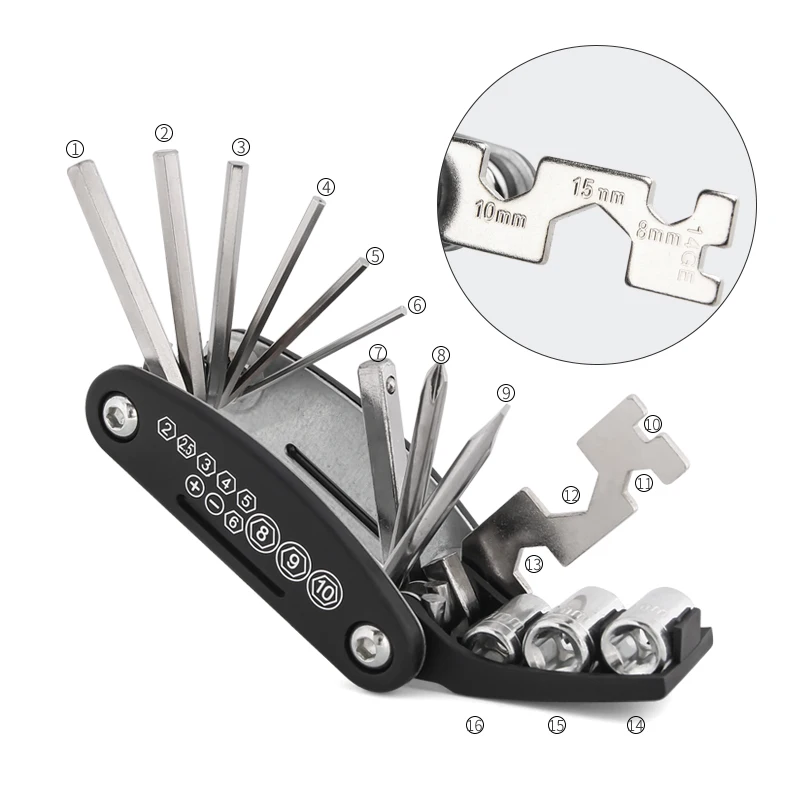 Bicycle Repair Tools Kit Hex Spoke Cycling Screwdrivers Tool Tyre Lever ...