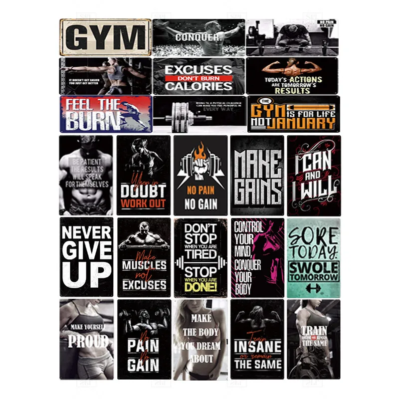 Gym-Sign-Metal-Poster-Plaque-Metal-Work-Out-Wall-Decor-For-Man-Cave-Gym ...