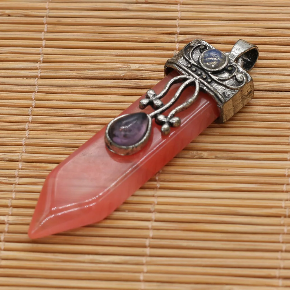 Rose Quartz Agate Malachite Crystal Pillar Sword Stone Pendant Reiki N ...