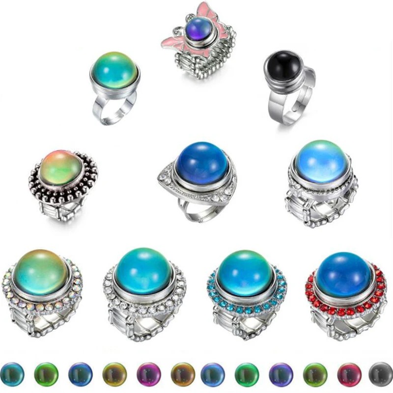 Adjustable Changing Color Rings Rhinestone Mood Emotion Feeling ...