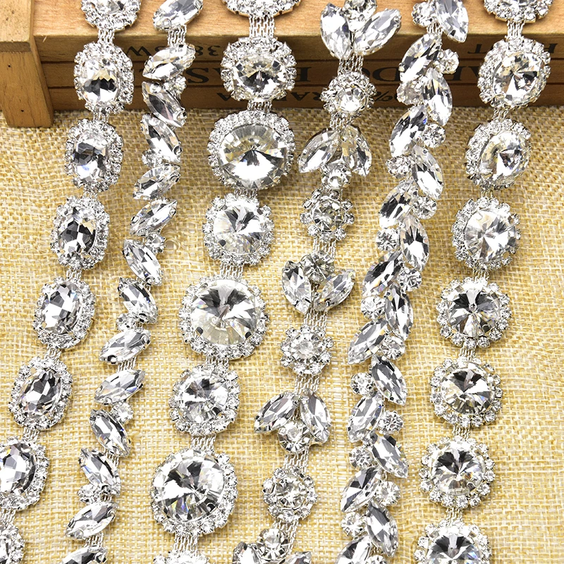 Silver Plated Crystal Diamond Flower Chain Fancy Rhinestone Sewing ...