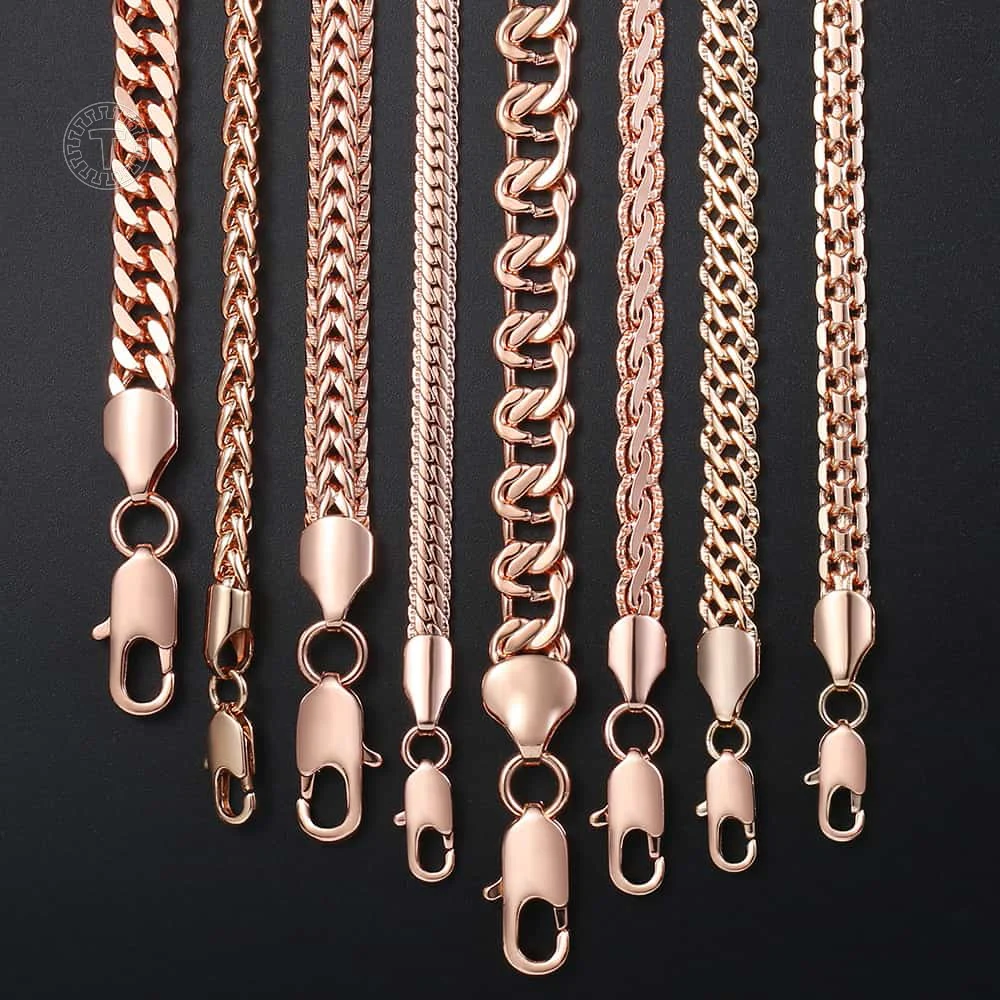 Fanshion 585 Rose Gold Color Necklace Curb Weaving Snail Link Chain for ...