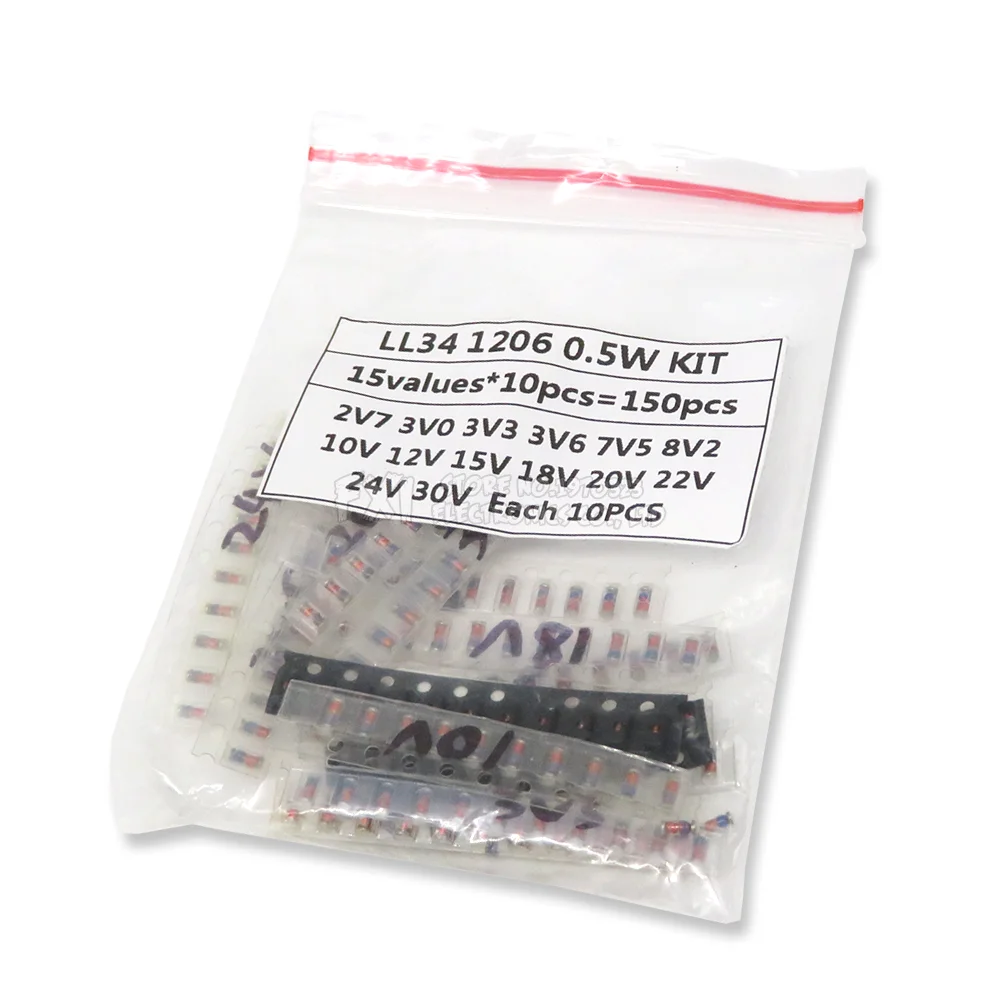 Kit surtido de diodos Zener LL34 SMD 1/2W 2,7 v 30v y LL4148 15 valor ...