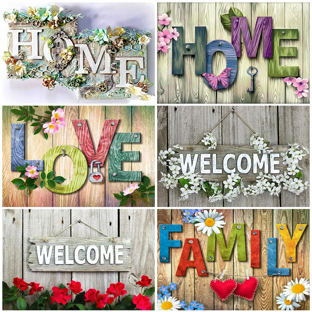 Momoart 5D 다이아몬드 모자이크 텍스트 크로스 스티치 다이아몬드 자수, 전체 사각형 웰컴 페인팅, 라인석, 홈 데코 ...