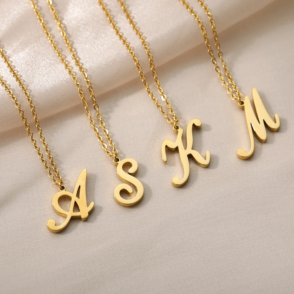 Stainless Steel A-z Cursive Initial Letter Necklace For Women ...