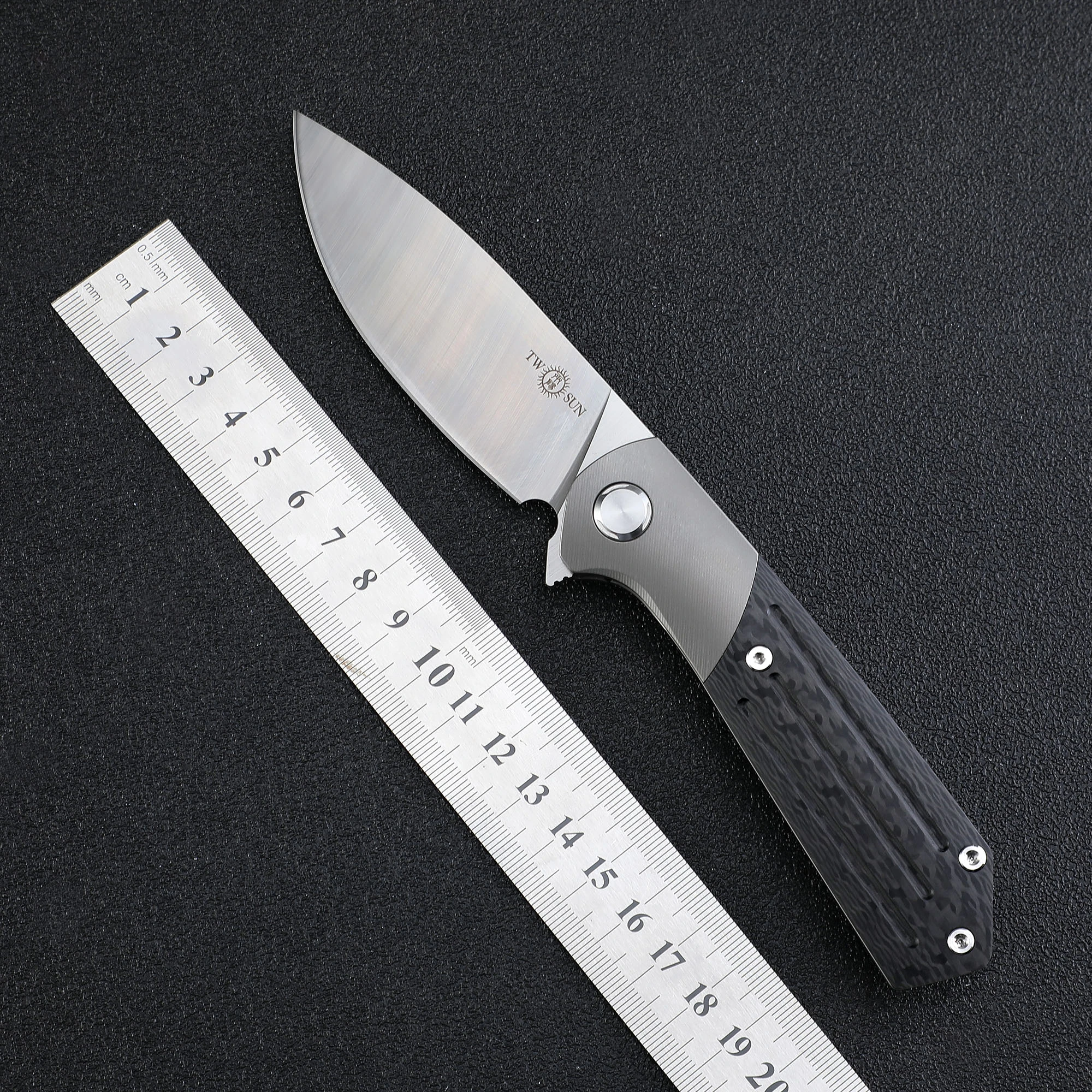 Twosun Ts223 M390 Steel Folding Pocket Knife Titanium+ Carbon Fiber Handle Outdoor Hunting ...