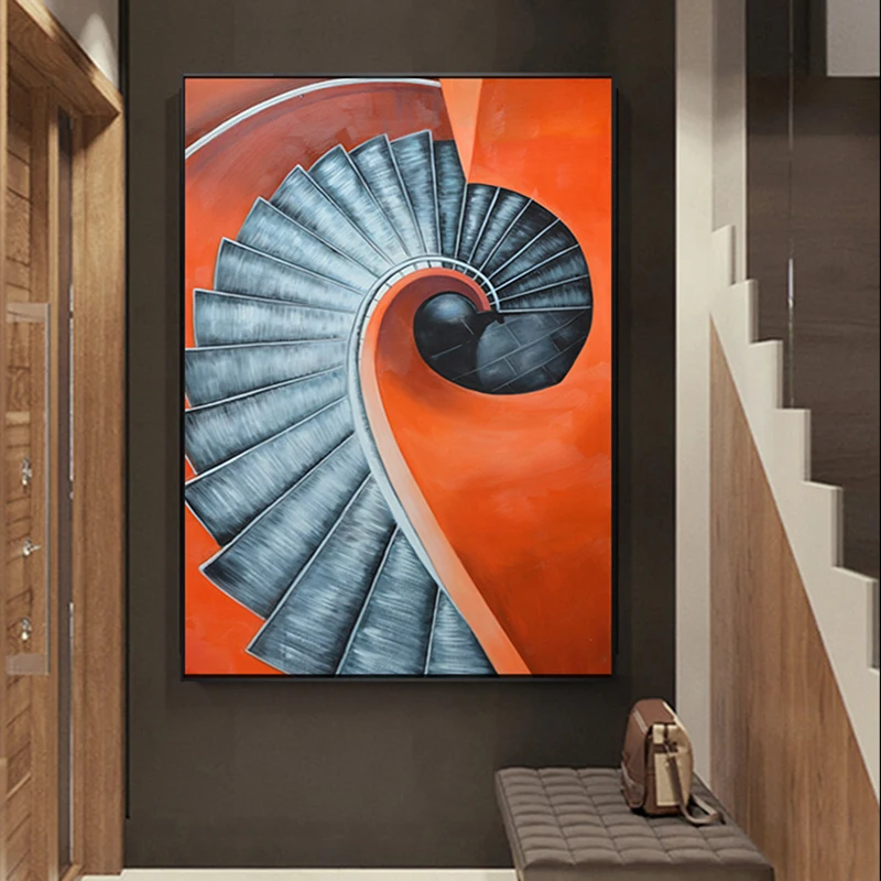 Modern Abstract Orange Stairs Building Wall Art Pictures For Living ...