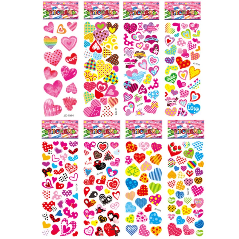 8-Sheets-Pack-Beautiful-Love-Sticker-Children-Cute-Cartoon-Heart-Shaped ...