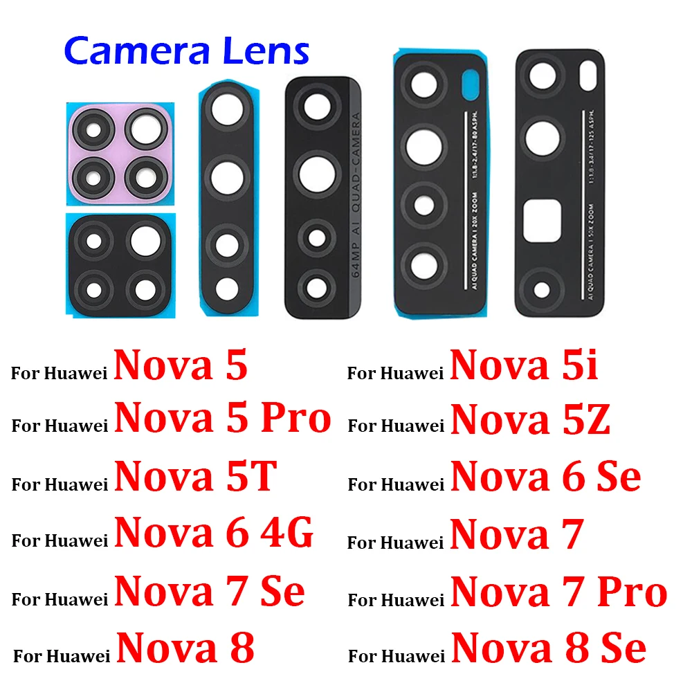 Lente de Cristal de cámara trasera para Huawei Nova 3 3i 4 4e 5i 5 7 8 Pro 5T 5Z 6 4G 6 7 Se ...