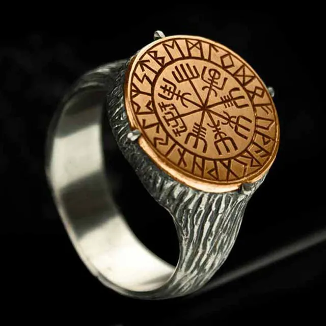 Dropshipping Gothic Style Nordic Mythological Compass Silvery Gold Viking Ring Luxury ...