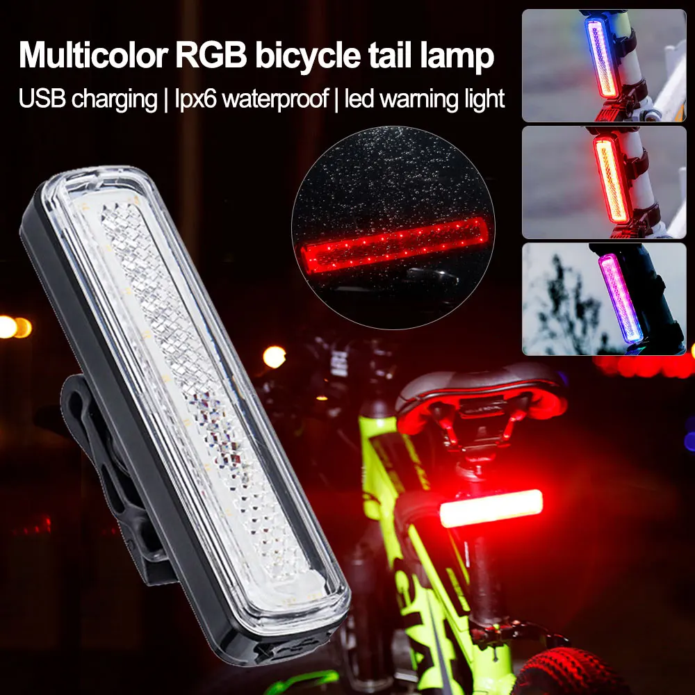 Multi-color RGB Bicycle Rear Light USB Charging 14-mode Taillight MTB ...