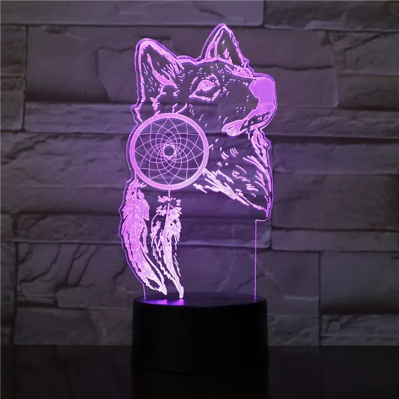 Lámpara 3D el lobo y el atrapasueños con batería, 7 colores, regalo de ...