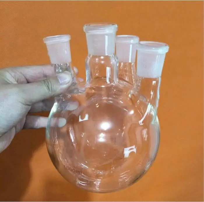 1000ml 4 Neck Straight Round Bottom Glass Flask, Four Necks, Lab ...