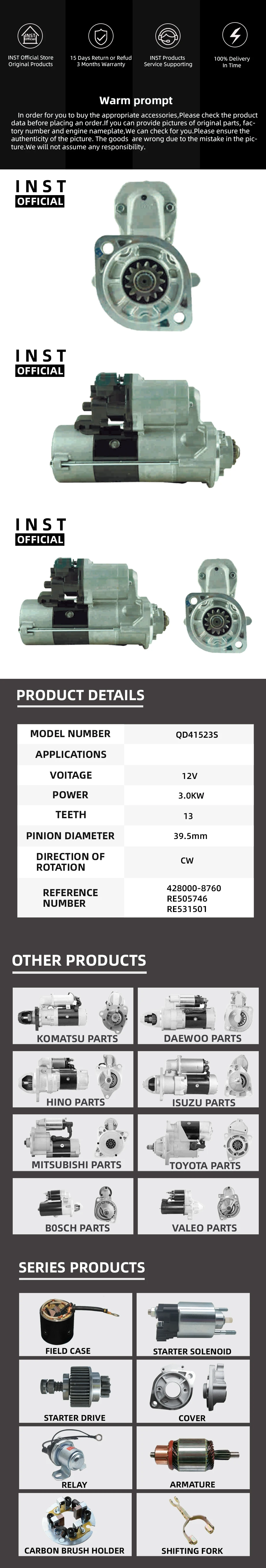Arrancador para 4280008760, 12V, 3.0KW, 1, 3T, 39,5, RE505746, RE531501 ...