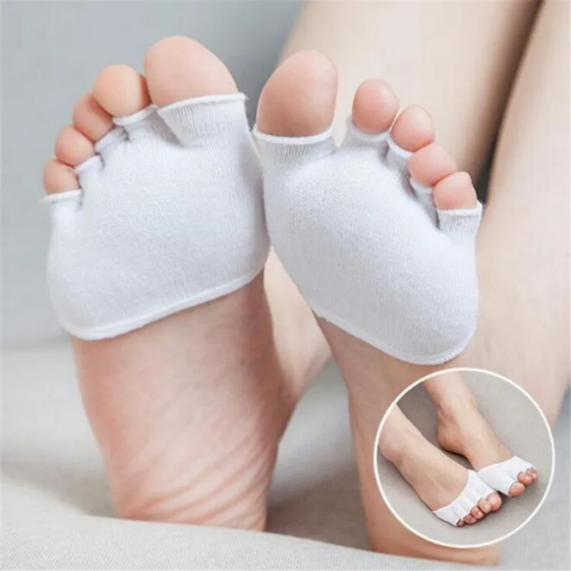 Cotton Half Palm Socks with Toes Women Invisible Non Slip Five Fingers ...