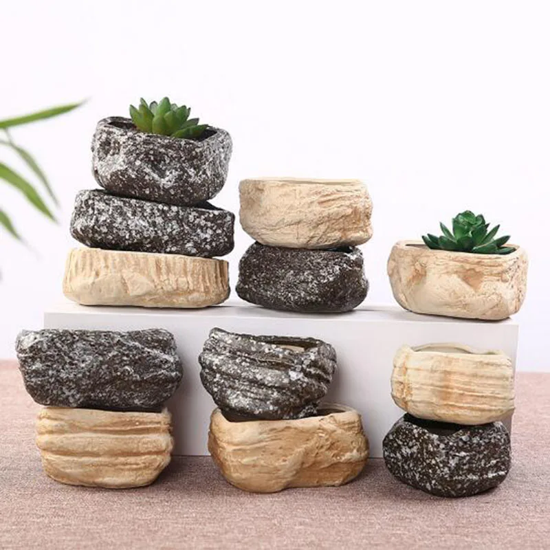 Creative Ceramic Stone Shape Flowerpot Home Garden Bonsai Cactus ...