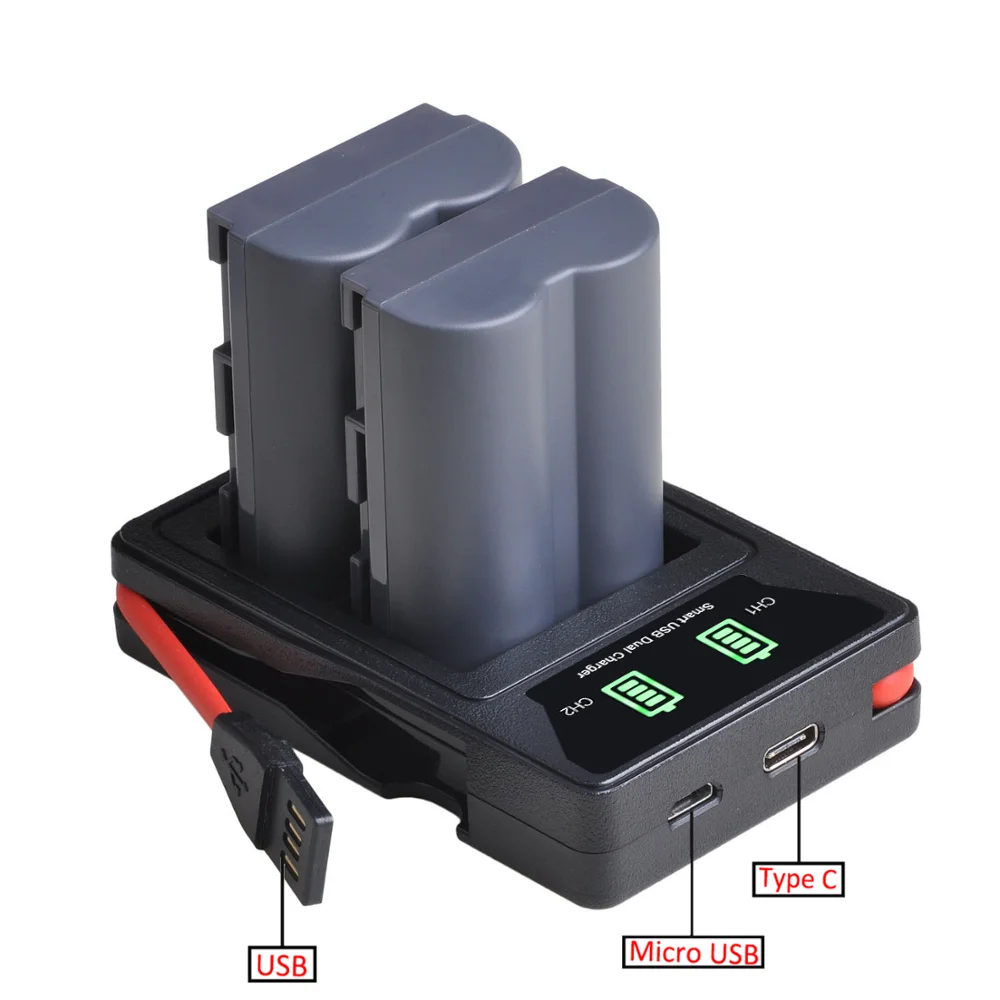 2Pcs BP-511 BP-511A BP 511A Battery + LED Built-in USB BP 511 Charger ...