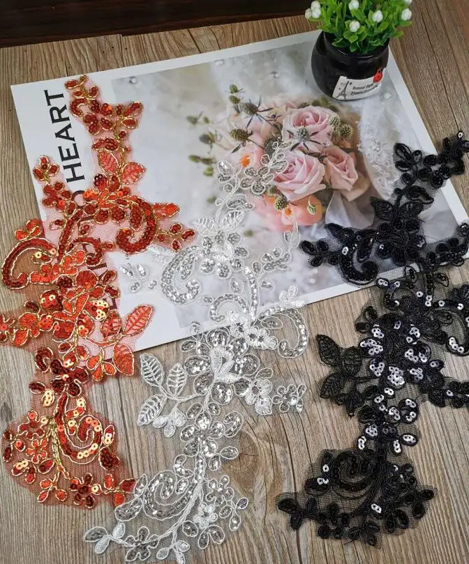 4 Pieces/Lot 29*15cm Pretty Sequin Lace Patch Embroidery Hot Sale ...