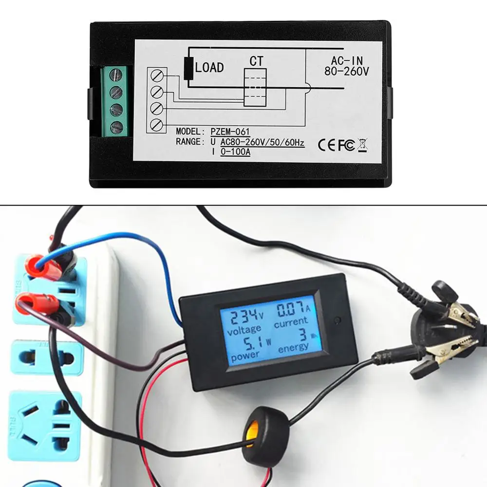 AC 100A Power Meter Monitor Digital LED Tester Accurate kWh Watt Energy ...