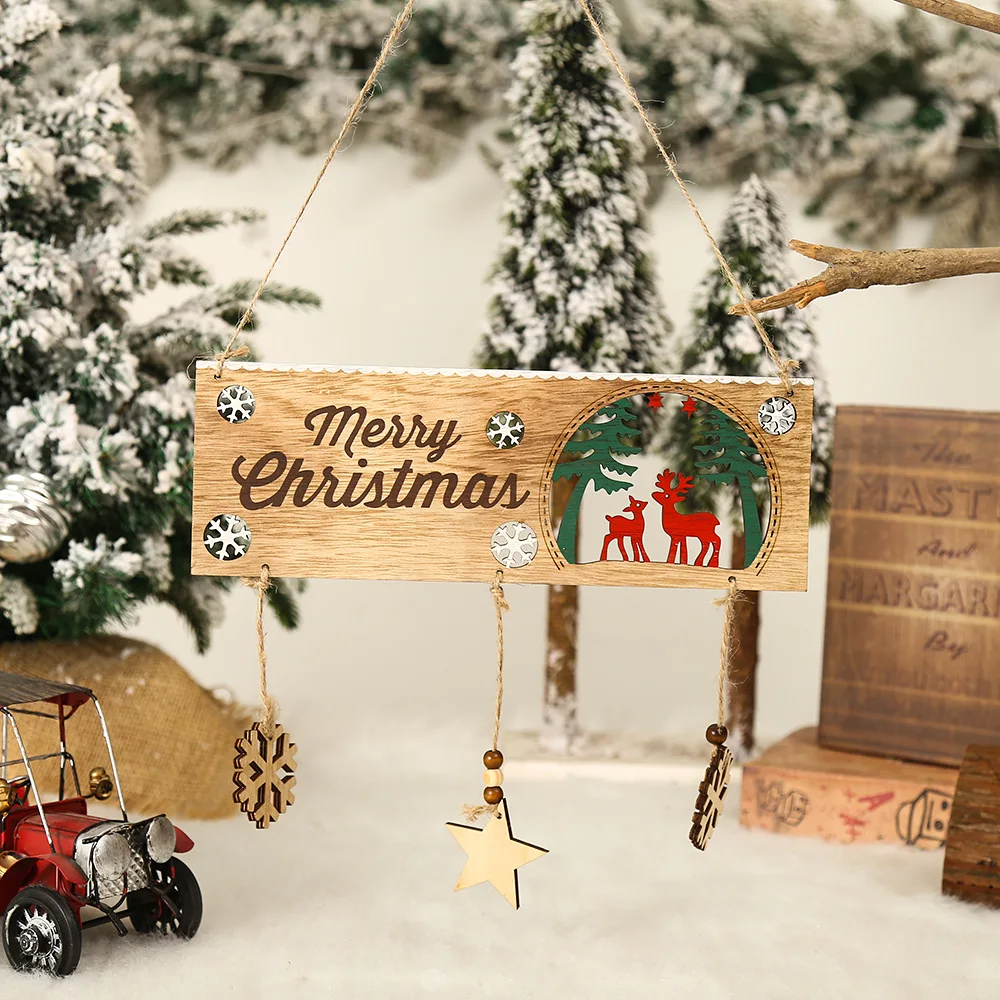 Merry Christmas Wooden Door Hanging Sign Wall Ornament Christmas ...