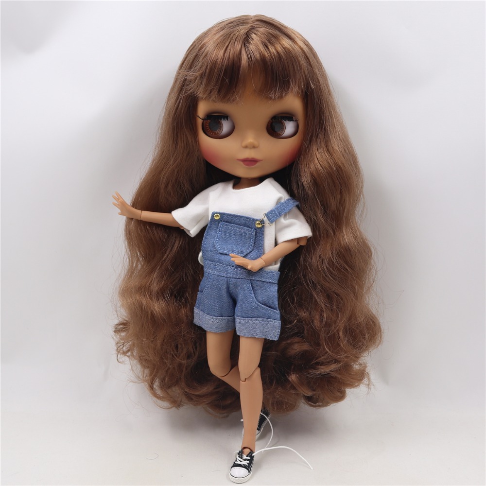 Neo Blythe Doll with Brown Hair, Dark Skin, Matte Cute Face & Custom ...