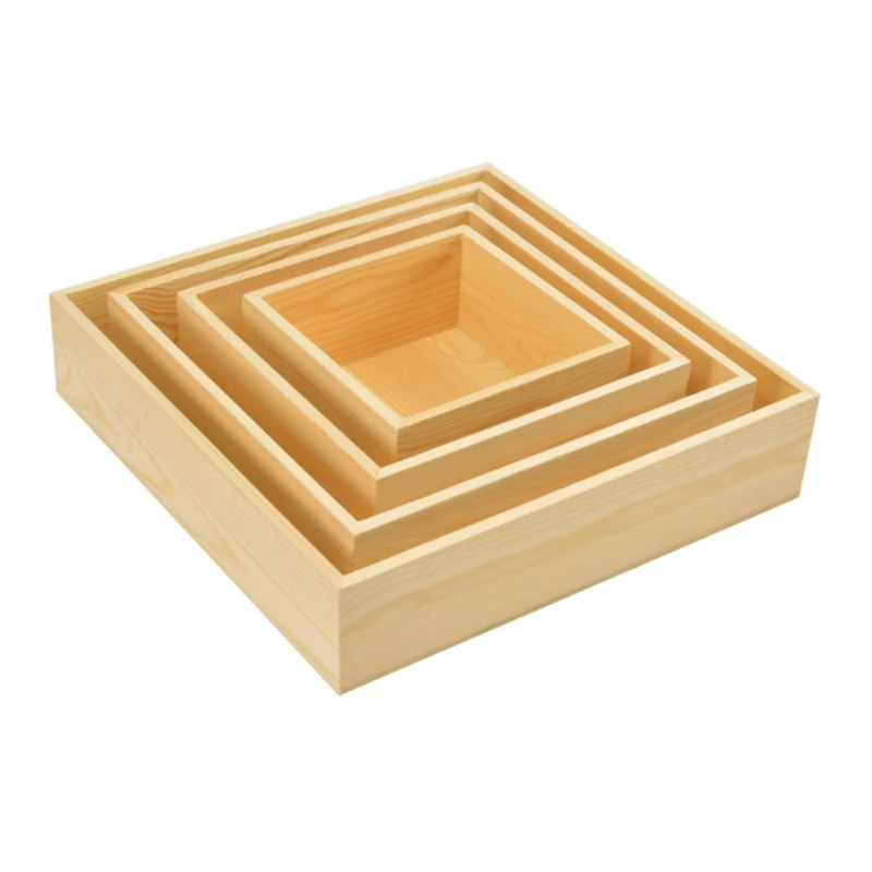 4Pcs 4 Sizes Wooden Square Box Modern Minimalist DIY Craft Pot Case ...