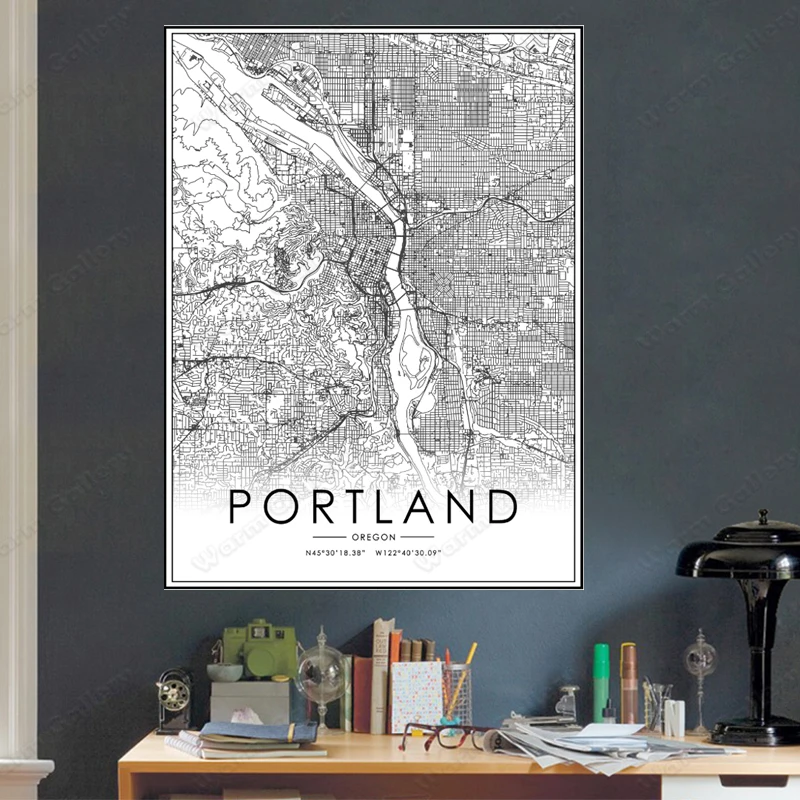 Mapa de la ciudad de Oregón en blanco y negro, póster de mapa de la ...