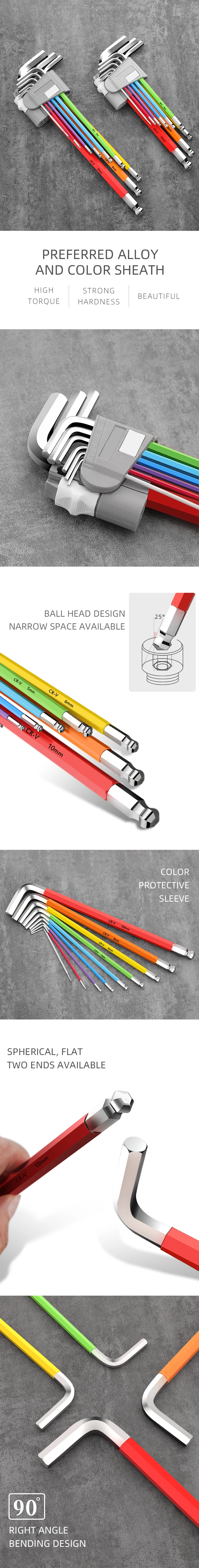 CLE A MOLETTE,Standard ball head--Jeu de clés Allen vertes, ensemble de ...