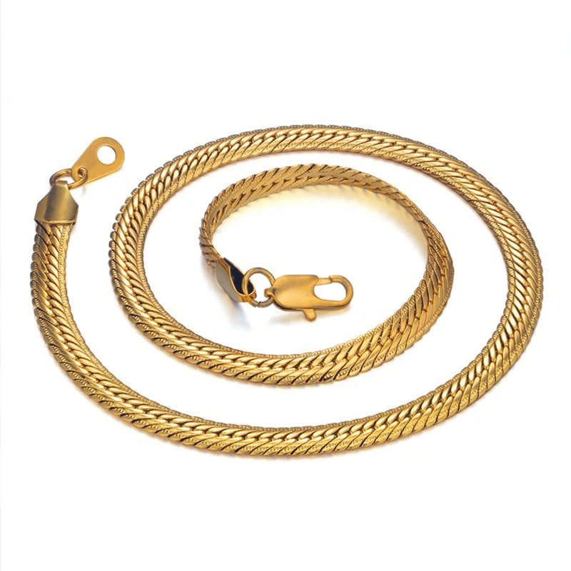 2022-High-Quality-5-8mm-Embossing-Flat-Snake-Chain-Necklace-Gold-Silver ...